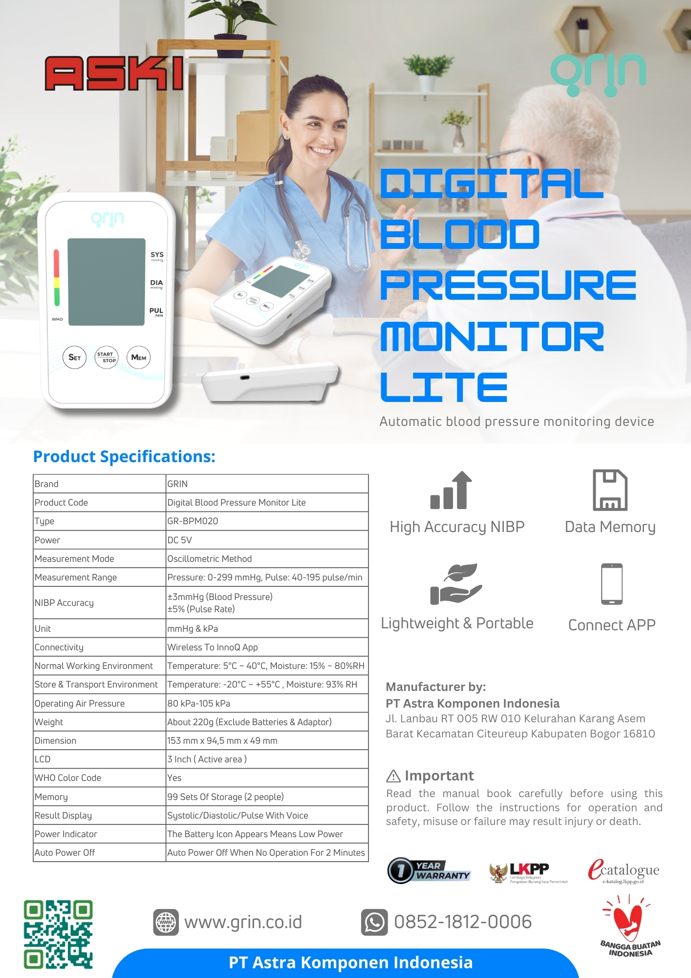 Medical Product - Blood Pressure Monitor Lite - GRIN Astra Komponen ...